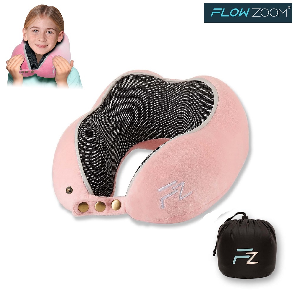 Travel Neck Pillow - Flowzoom Comfy Kids Pink | Smalltraveller.eu